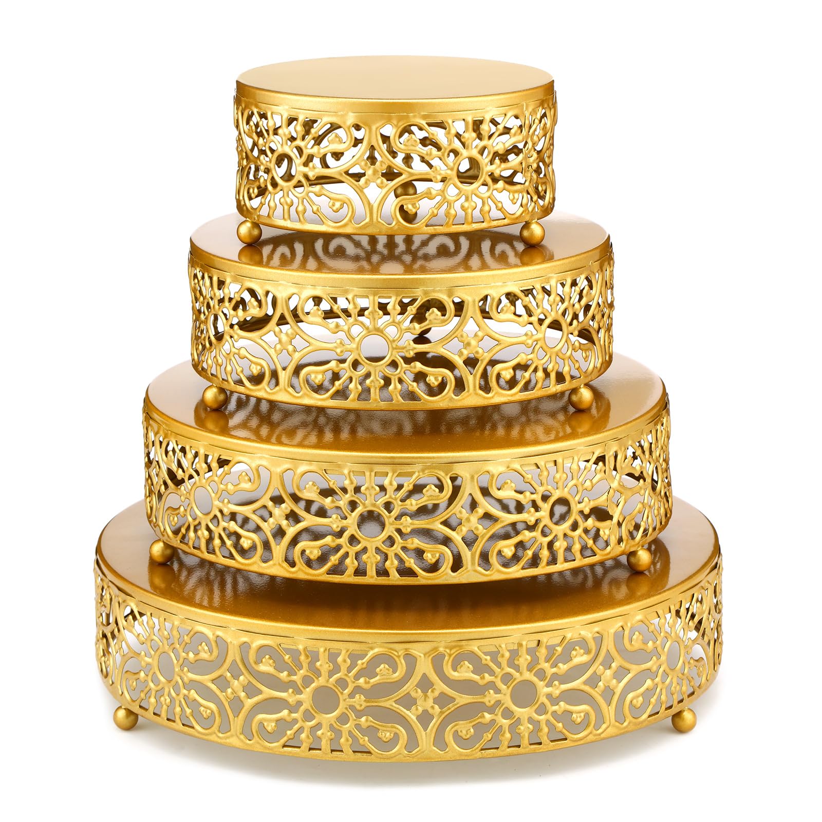 Lallisa 4 Tier Wedding Cake Stand Gold Cake Stands Set 6'' 8" 10" 12" Round Metal Dessert Display Cupcake Holder for Wedding Birthday Baby Shower Graduation Celebration Tea Party Decoration