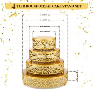 Lallisa 4 Tier Wedding Cake Stand Gold Cake Stands Set 6'' 8" 10" 12" Round Metal Dessert Display Cupcake Holder for Wedding Birthday Baby Shower Graduation Celebration Tea Party Decoration