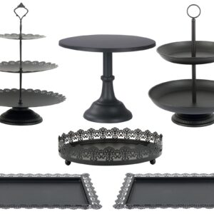 6 Pcs Metal Cake Stand Sets for Dessert Table, Cake Pop Stand Set & Dessert Table Trays & Tiered Cupcake Holder Perfect Display for Wedding, Party, Birthday, Baby Shower, Decorations (Matte Black)