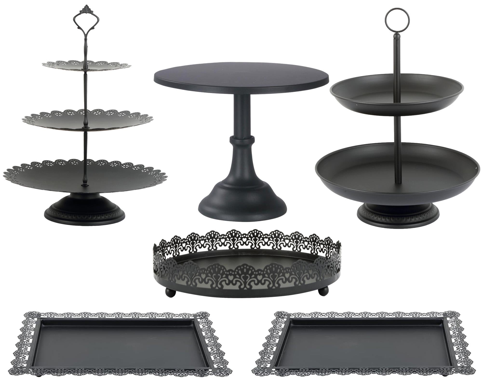 6 Pcs Metal Cake Stand Sets for Dessert Table, Cake Pop Stand Set & Dessert Table Trays & Tiered Cupcake Holder Perfect Display for Wedding, Party, Birthday, Baby Shower, Decorations (Matte Black)