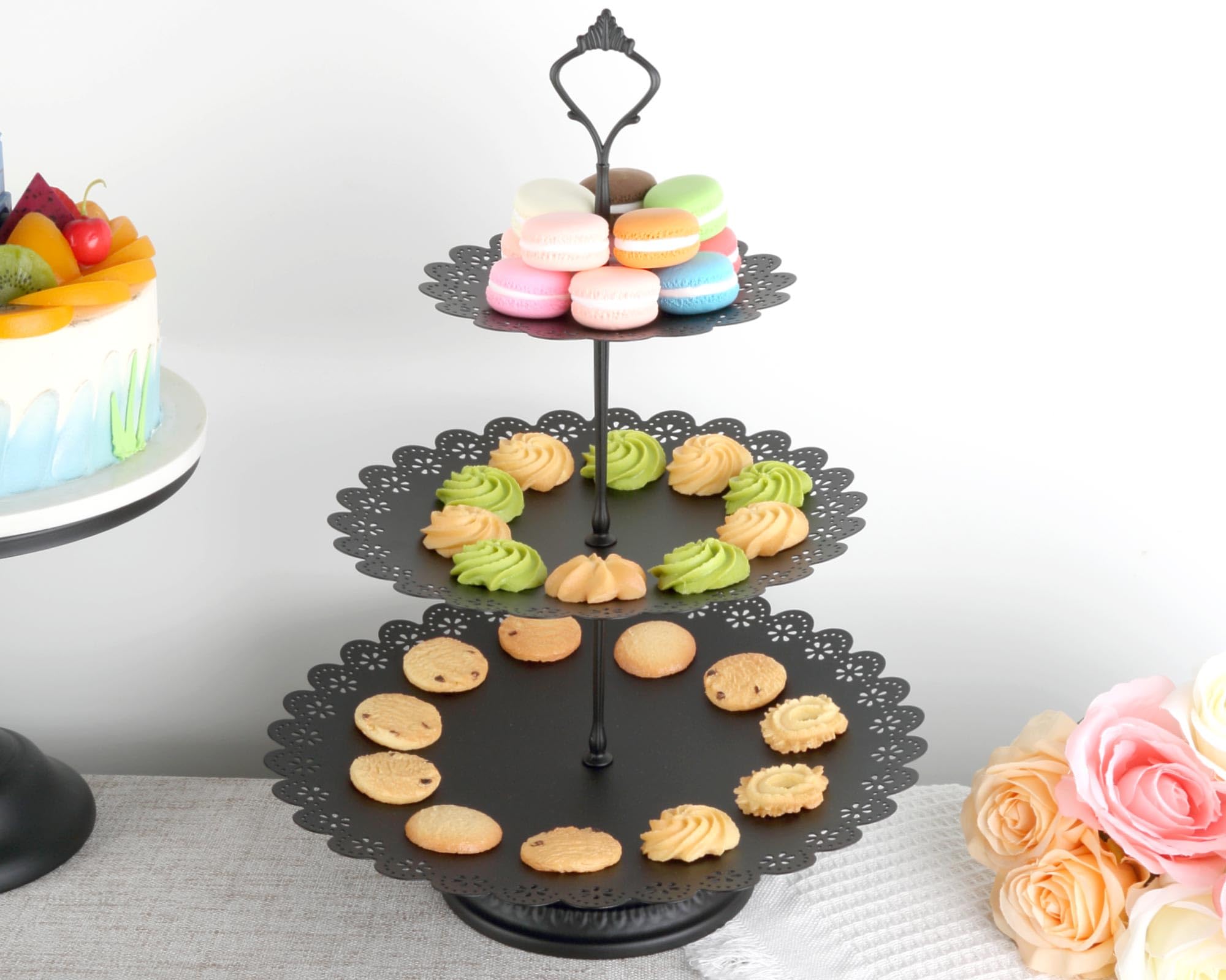 6 Pcs Metal Cake Stand Sets for Dessert Table, Cake Pop Stand Set & Dessert Table Trays & Tiered Cupcake Holder Perfect Display for Wedding, Party, Birthday, Baby Shower, Decorations (Matte Black)