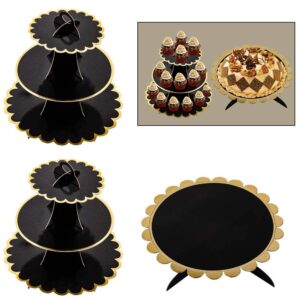 3-pack black and gold cardboard cupcake stand dessert tower 3 tier(2pc) + 1tier(2pc) paper cake stand