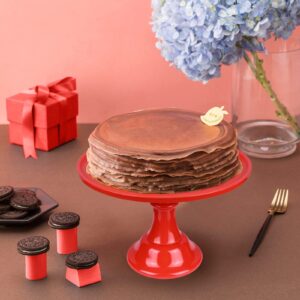 KLASKWARE Round Cake Stand 11" Melamine Cake Display Stand Dessert Cupcake Display Tray for Graduation,Wedding,Birthday,Party,Baby Shower,Anniversary,Ceremony,Christmas (Red