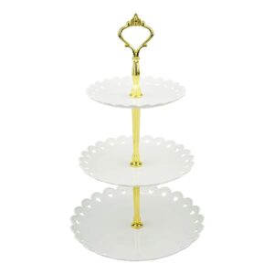 lionwei lionweli 3-tier white gold plastic dessert stand pastry stand cake stand cupcake stand holder serving platter for party wedding home decor