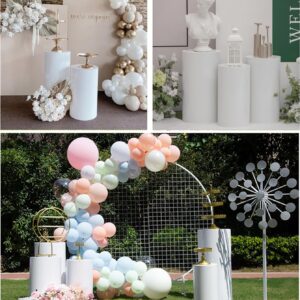 3PC Round Cylinder Pedestal Stands, Metal Pedestal Stand Cylinder Dessert Tables for Wedding Birthday Party, Wedding Centerpiece Birthday Babyshower Backdrop Decor,23.6"/21.6"/19.7" high (White-3PCS)