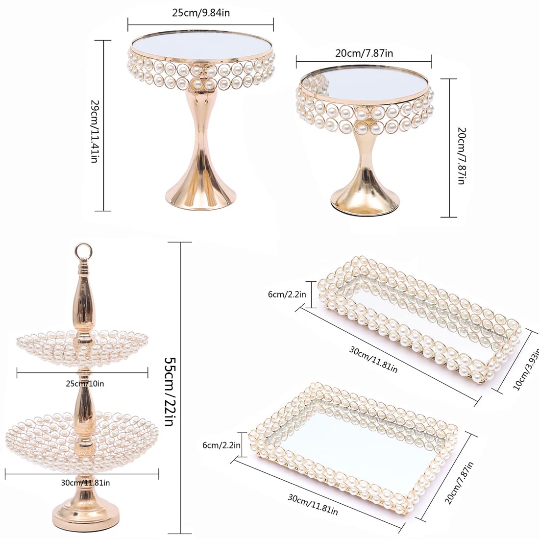 DNYSYSJ 8pcs Cake Stand Set Gold Wedding Cake Stands Cupcake Display for Dessert Table Party 2-Tire Gold Beaded Tower Stand Pastry Dessert Trays