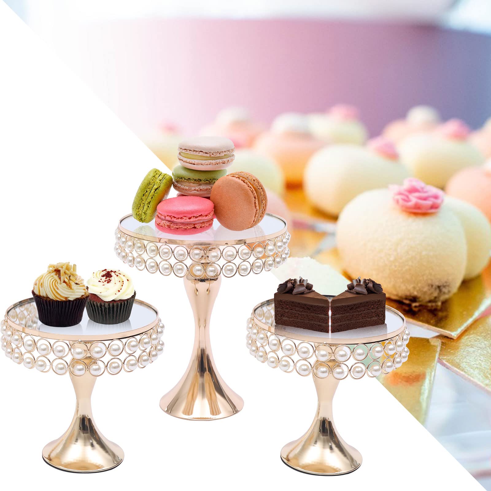 DNYSYSJ 8pcs Cake Stand Set Gold Wedding Cake Stands Cupcake Display for Dessert Table Party 2-Tire Gold Beaded Tower Stand Pastry Dessert Trays