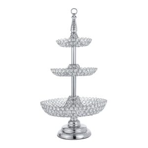 simply elegant 3-tier crystal tower cup cake display stand for small treats, cupcakes, cookies, candy, metal and sturdy base, 26" (silver)