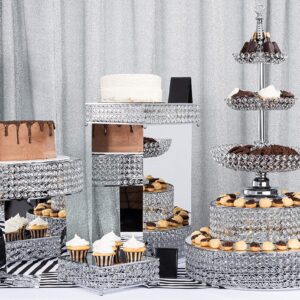 Simply Elegant 3-Tier Crystal Tower Cup Cake Display Stand for Small Treats, Cupcakes, Cookies, Candy, Metal and Sturdy Base, 26" (Silver)