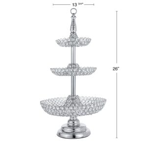 Simply Elegant 3-Tier Crystal Tower Cup Cake Display Stand for Small Treats, Cupcakes, Cookies, Candy, Metal and Sturdy Base, 26" (Silver)