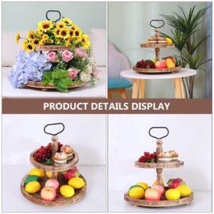 Cabilock 1Pc Two-Tier Pallet Rustic Jewelry Tray Cake Stand Wedding Cake Tower Dessert Display Holder Party Treat Stand Round Cupcake Holder Cake Display Tray Wooden Candy Office Food Rack