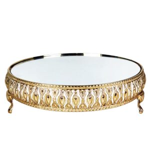 13 inches 33cm gold round mirror cake stand cupcake stands metal pedestal holder with crystals, party dessert cheese display plate for wedding party birthday baby shower celebration home decoration