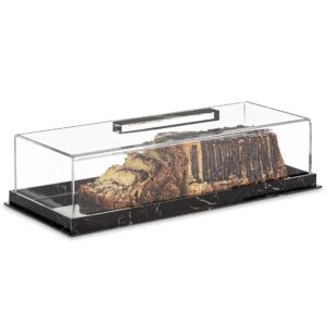 gold valley rectangular cake tray, cake plate dish with lucite display cover lid, dessert holder tray, cake stand, grey marble rectangle cake platter with lucite cover, pastry base (black)