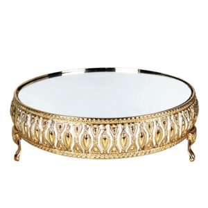 10 inches 26cm gold round mirror cake stand cupcake stands metal pedestal holder with crystals, party dessert cheese display plate for wedding party birthday baby shower celebration home decoration