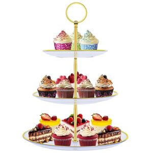 pincute cupcake stand holder - 3 tier cup cake dessert tower, plastic tiered serving tray&metal rod for birthday party, baby shower and more