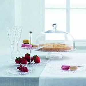 Nachtmann Bossa Nova Collection Crystal glass Chip & Dip/Cake Plate with Dome, use as a Cake Stand, or Serving Platter with Attached Bowl, clear glass Round, 12.5-Inch, Dishwasher Safe