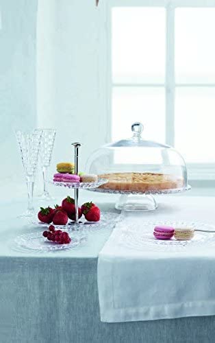 Nachtmann Bossa Nova Collection Crystal glass Chip & Dip/Cake Plate with Dome, use as a Cake Stand, or Serving Platter with Attached Bowl, clear glass Round, 12.5-Inch, Dishwasher Safe