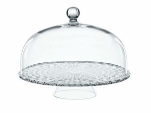 nachtmann bossa nova collection crystal glass chip & dip/cake plate with dome, use as a cake stand, or serving platter with attached bowl, clear glass round, 12.5-inch, dishwasher safe