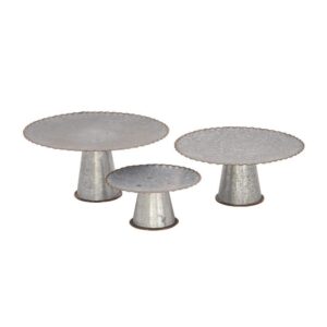 set of 3 - metal galvanized cake pedestal stand set cupcakes holders round dessert serving trays display decorating party treats candy industrial farmhouse decor, large medium small