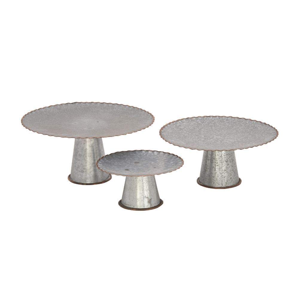 Set of 3 - Metal Galvanized Cake Pedestal Stand Set Cupcakes Holders Round Dessert Serving Trays Display Decorating Party Treats Candy Industrial Farmhouse Decor, Large Medium Small