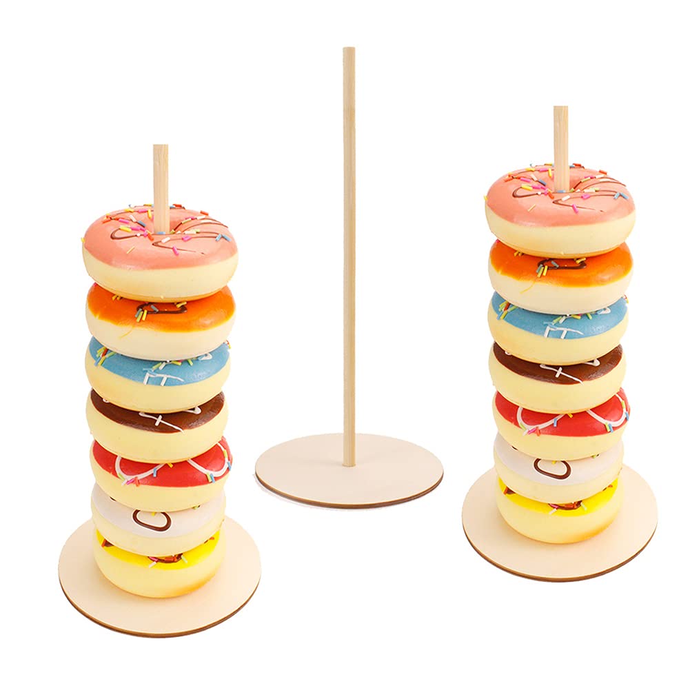 esowemsn 3pcs Wooden Donut Stands Detachable Donut Dessert Display Stand Holder for Wedding Birthday Treat Parties Accessories