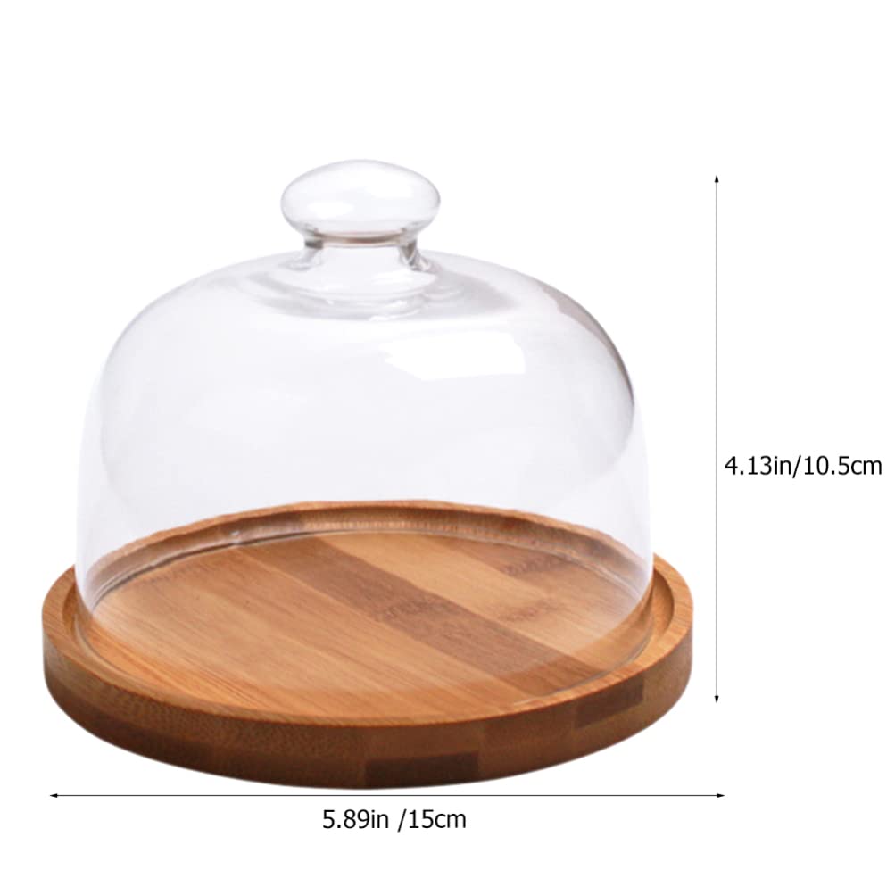 Cabilock Wood Cake Stand with Glass Dome Cheese Board Covered Platter Cake Plate Serving Tray Cupcake Dessert Display for Pies Appetizers Wedding Birthday Party Holiday Treats 15cm