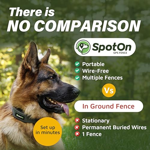 SpotOn GPS Dog Fence, App Based Wireless Dog Fence Collar, Waterproof, Reliable 128 Satellite Network GPS Dog Fence System, Battery Powered Virtual Dog GPS Tracker for All Terrain Large/AT&T