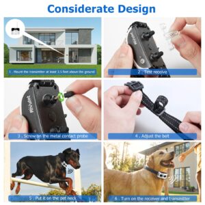 Rivulet Electric Wireless Dog Fence System Electric Dog Fence Training Collar w/Remote 2-in-1, Dog Containment Fence,Adjustable Vibration&Shock Rechargeable Pet Fence for Small Medium Large Dogs