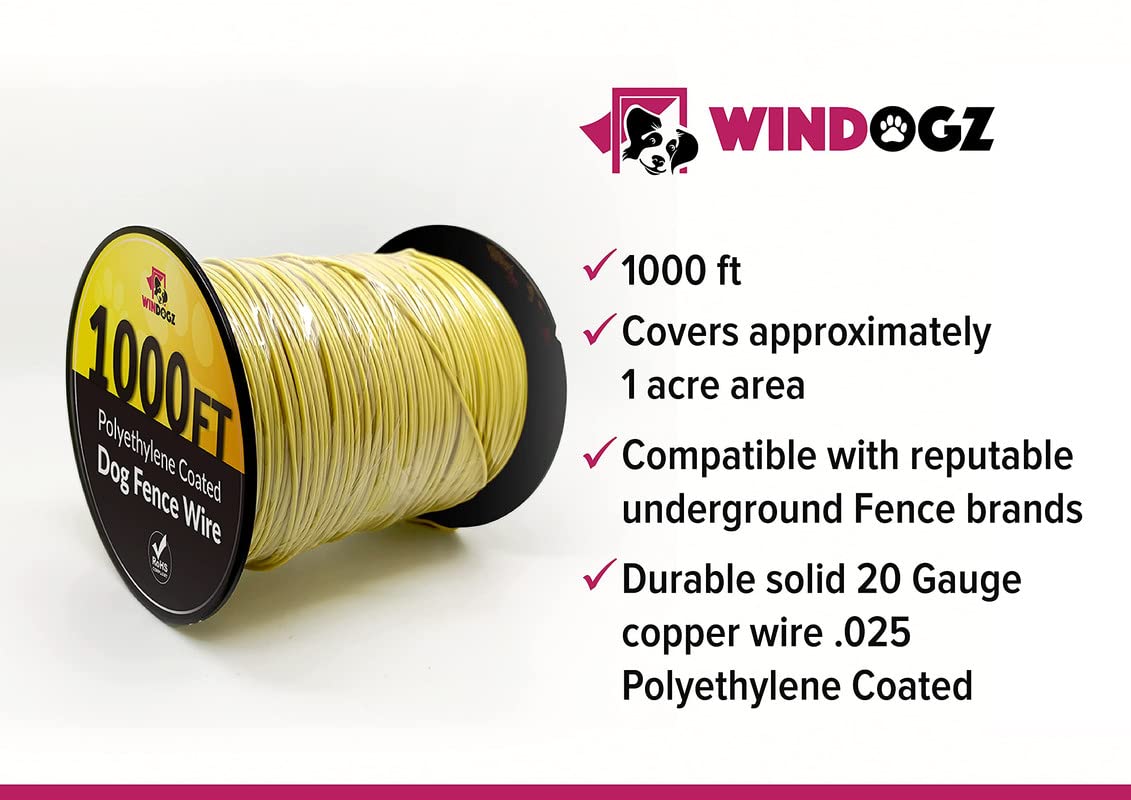 Dog Fence wire for electric Dog fence system, 1000 ft, covers 1 acre area, easy to install, compatible with reputable underground fence brands, durable, 20 gauge wire .025 Polyethylene coated