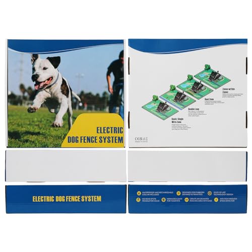 PcEoTllar Electric Fence for Dogs, Rechargeable Underground Dog Fence System, 1 Waterproof Collar Receivers, with 656Ft Underground/Aboveground Boundary Wire, for Large Medium Small Dogs