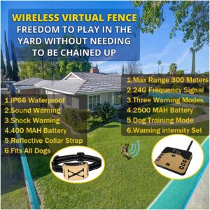 2 in 1 Wireless Dog Fence, Pet Safe Electric Boundary Containment System, Remote Dog Boundary Container System, Adjustable Signal Range, Rechargeable Waterproof Training Collar Receiver for 1 2 3 Dogs