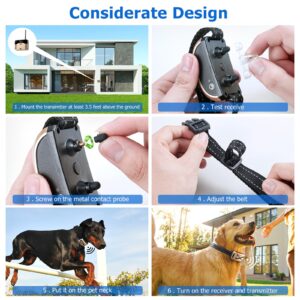 Rivulet Electric Wireless Dog Fence System Electric Dog Fence Training Collar w/Remote 2-in-1, Dog Containment Fence, Adjustable Vibration&Shock Rechargeable Pet Fence for Small Medium Large Dogs