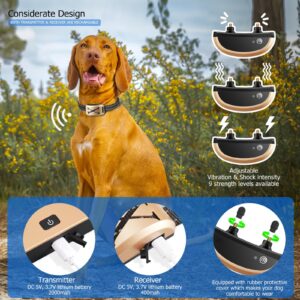 Rivulet Electric Wireless Dog Fence System Electric Dog Fence Training Collar w/Remote 2-in-1, Dog Containment Fence, Adjustable Vibration&Shock Rechargeable Pet Fence for Small Medium Large Dogs