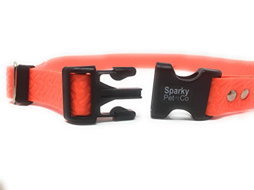 Sparky PetCo Compatible 1" Waterproof Biothane Bone Embossed Compatible with Petsafe Bark in- Underground Systems No Hole Strap Wraps Around The Receiver (NEON Orange)