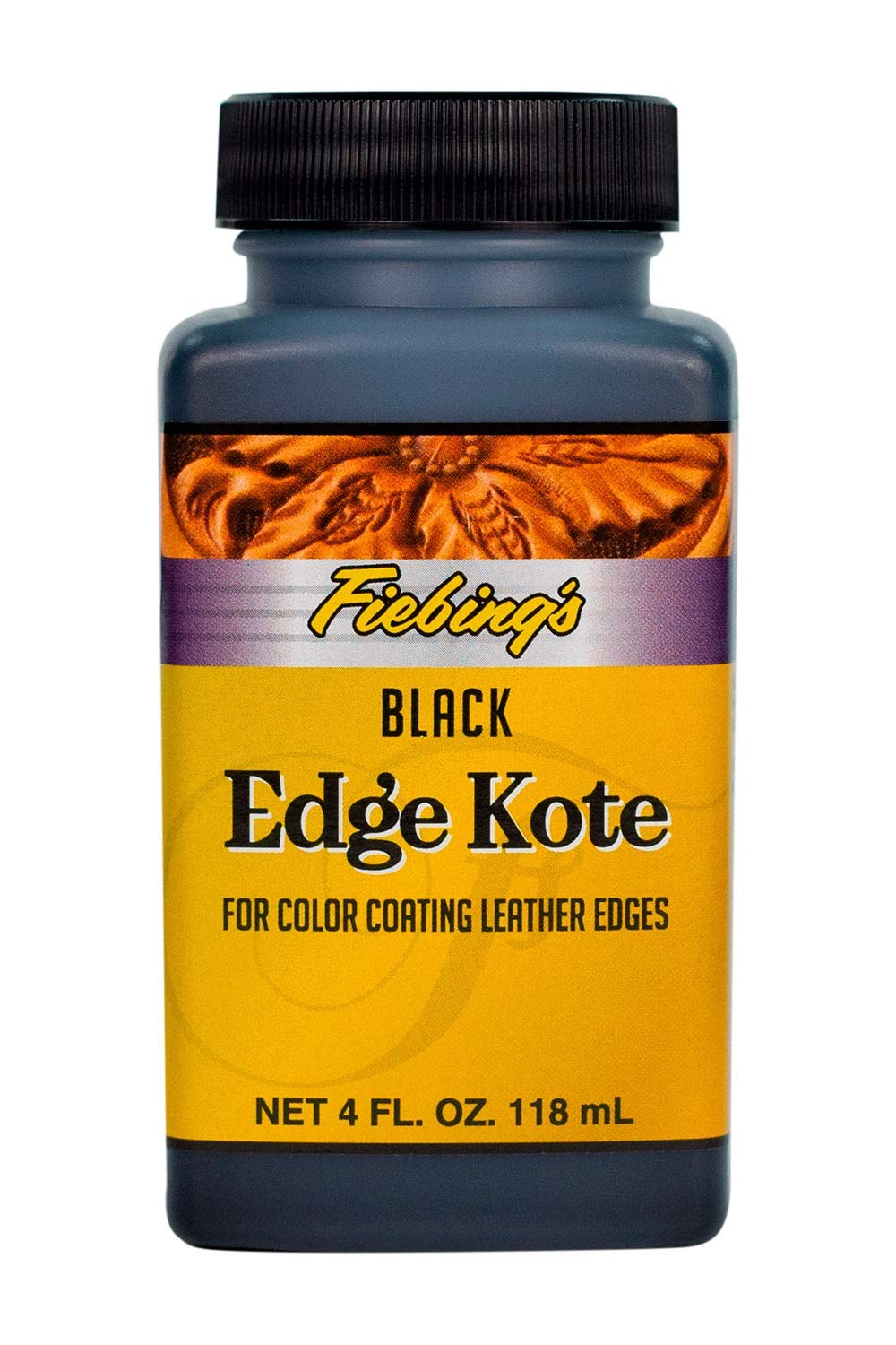 Fiebing's Edge Kote (4oz, Black) - Leather Edge Paint for Shoes, Furniture, Purses, Couches, Belts - Flexible, Water Resistant, Semi Gloss Color Coating Leather Dye to Protect Natural Edges