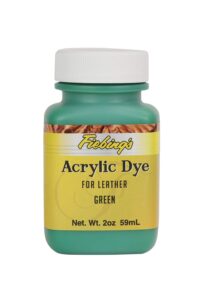 fiebing's acrylic dye - green - 2oz - for painting leather shoes, bags, designs, scratches, upholstery, etc