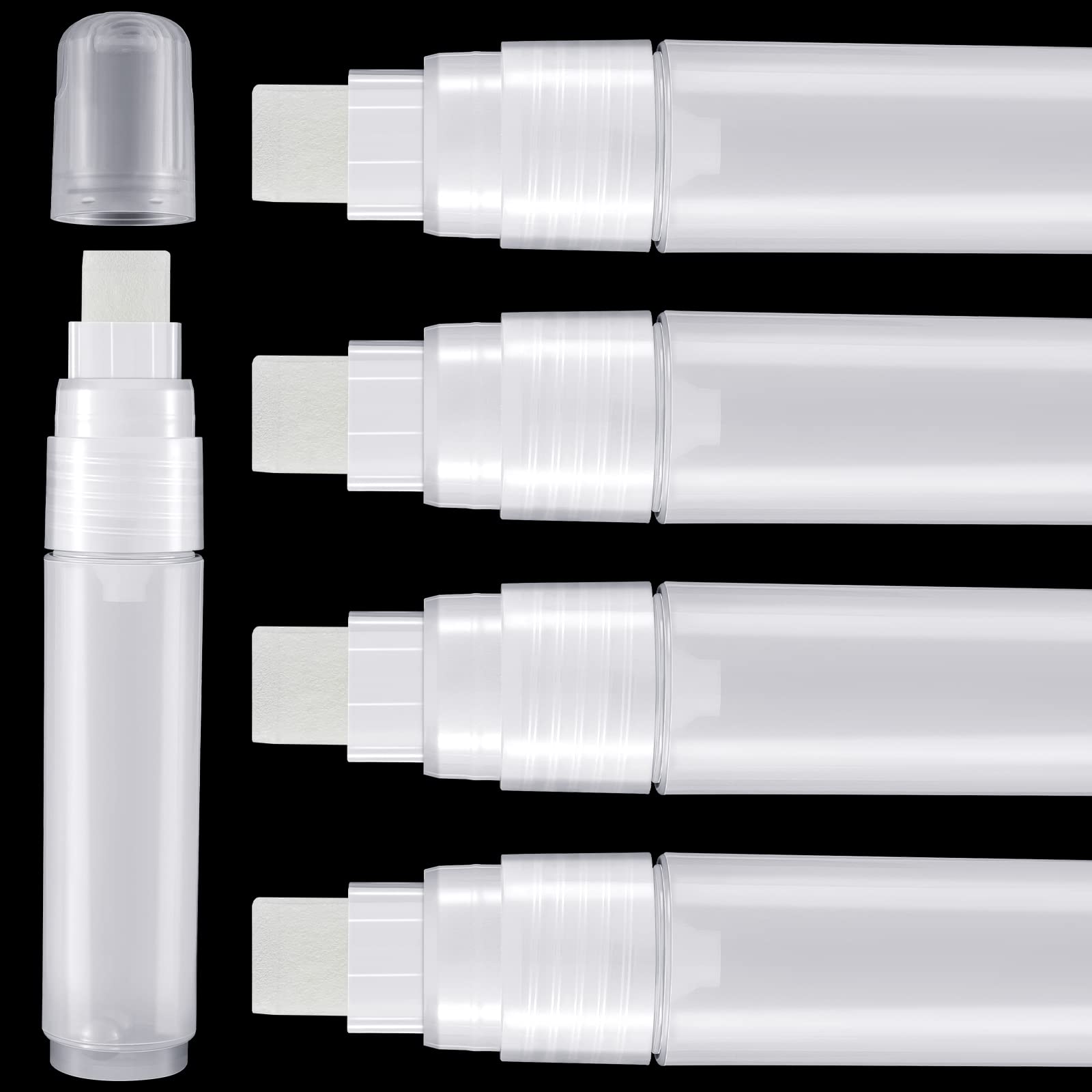 4 Pack White Paint Pens Empty Acrylic Permanent Marker Clear White Marker Pen Fine Point Empty Refillable Markers Empty Markers for Rock Painting Wood Ceramic Metallic Graffiti Paper Drawing (15 mm)