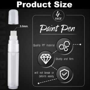 4 Pack White Paint Pens Empty Acrylic Permanent Marker Clear White Marker Pen Fine Point Empty Refillable Markers Empty Markers for Rock Painting Wood Ceramic Metallic Graffiti Paper Drawing (15 mm)