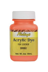 fiebing's 2 oz acrylic dye - orange - for painting leather shoes, bags, designs, scratches, upholstery, etc