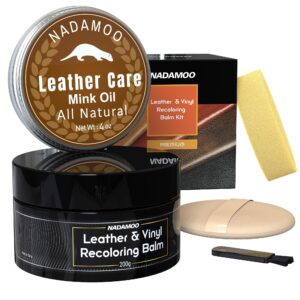 nadamoo black leather recoloring balm with mink oil leather conditioner, leather repair kits for couches, restoration cream leather scratch repair leather dye for vinyl furniture car seat, sofa, shoes