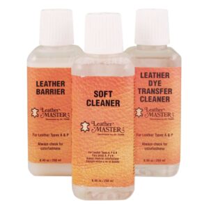 leather master dye transfer cleaning bundle - repairs, cleans, and conditions. will remove color and dye transfers from furniture. ideal for couch, boot, car interior fabric, and light leather