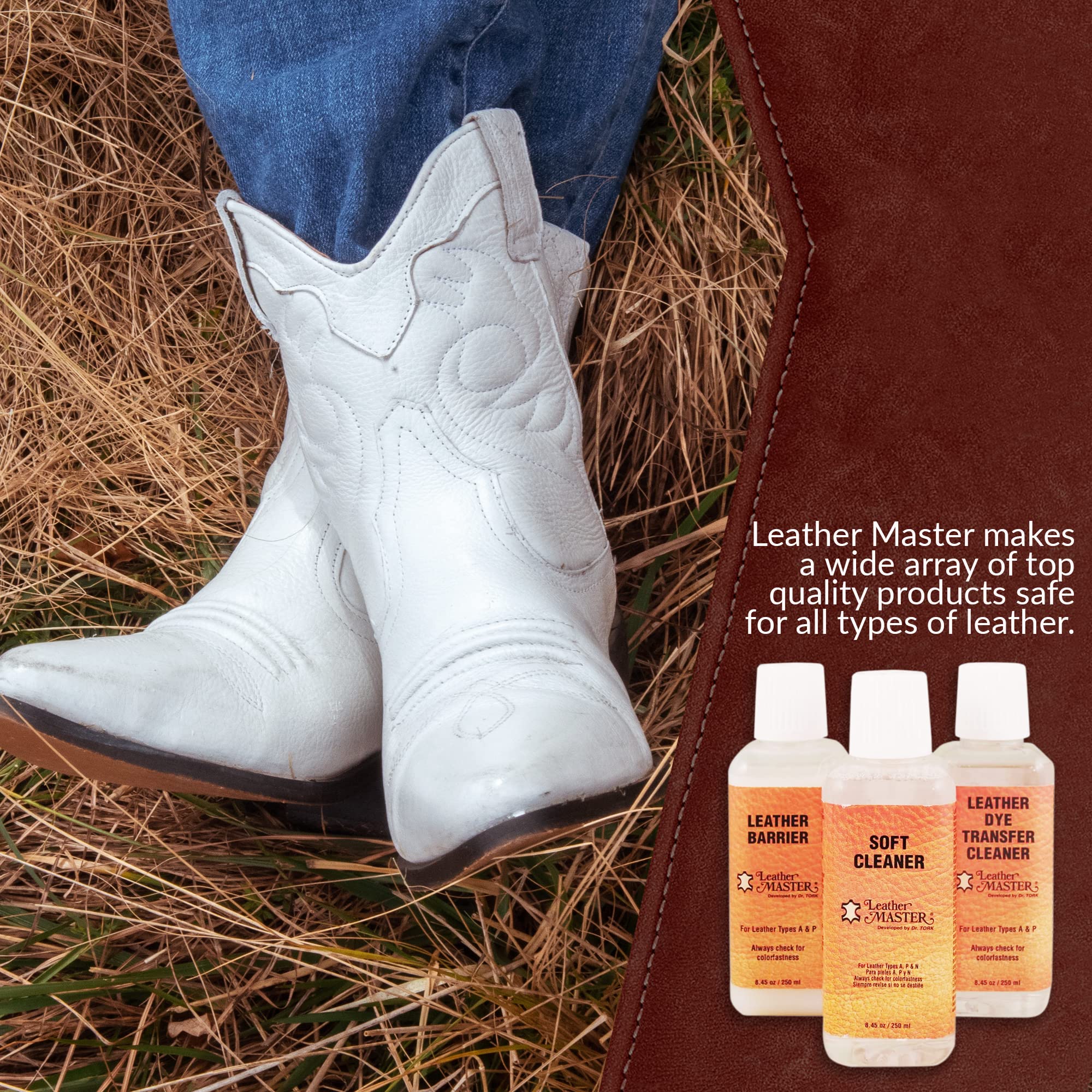 Leather Master Dye Transfer Cleaning Bundle - Repairs, Cleans, and Conditions. Will Remove Color and Dye Transfers from Furniture. Ideal for Couch, Boot, Car Interior Fabric, and Light Leather