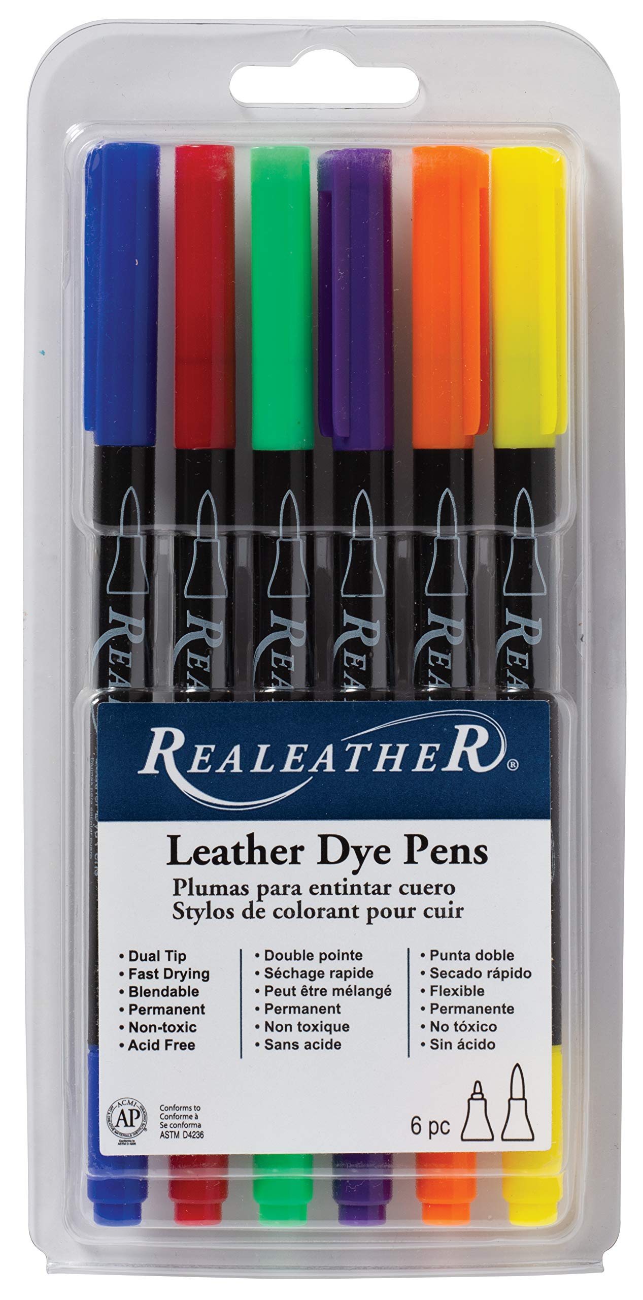 Leather Dye Pens, Basic, 6-Pack