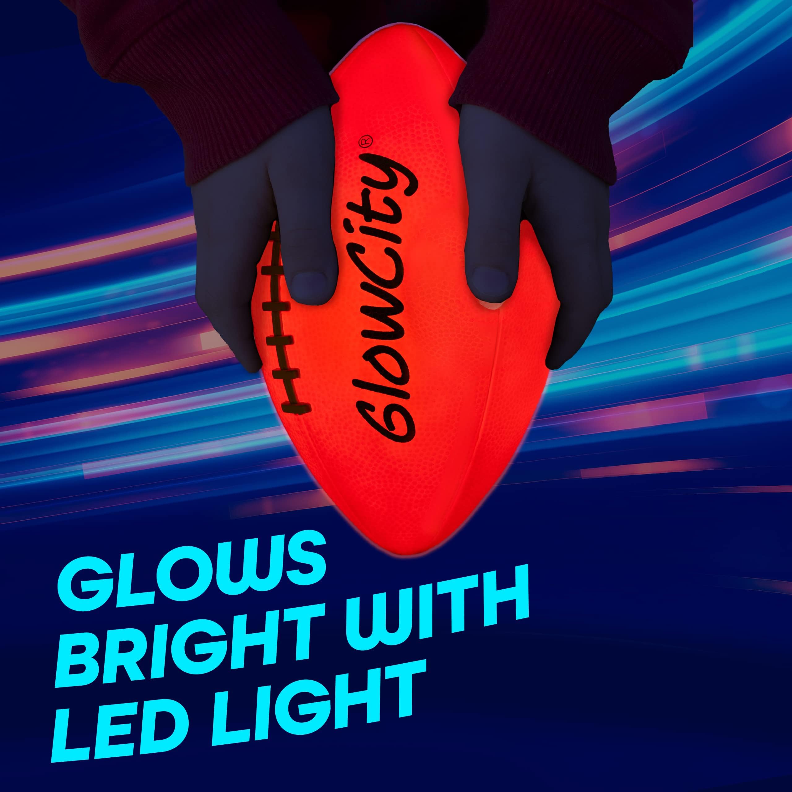 GlowCity Glow in The Dark Football - Light Up, Youth Size Footballs for Kids - LED Lights and Pre-Installed Batteries Included﻿