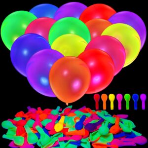 100 pcs neon balloons, 12”uv colorful blacklight balloons glow in the dark luminous helium latex balloon for birthday, wedding, neon party, glow party decorations supplies