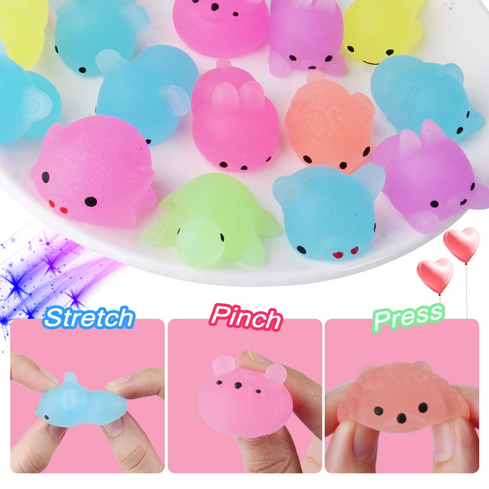 Outee 30 Pcs Mochi Animals Toys Glow in The Dark Mochi Toys Mini Stress Relief Toys Mochi Cat Relief Stress Toys Easter Gifts