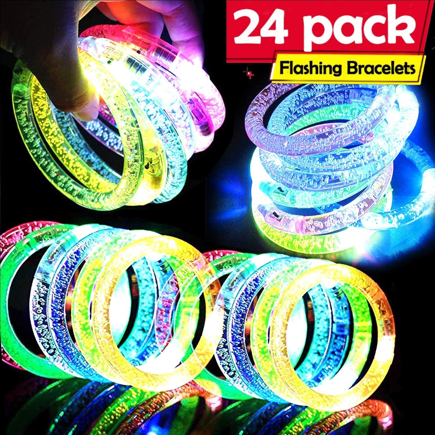 24 Pack Patriotic Glow In The Dark LED Bracelets Memorial Day Party Favors for Kids Adult Party Supplies Flashing Light Up Bracelet Glow Sticks Party Toys 4th of July Accessories Birthday Games Gifts