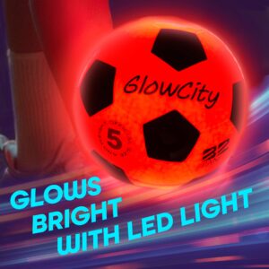 GlowCity Glow in The Dark Soccer Ball | Light Up Indoor/Outdoor Soccer Ball with 2 LED Lights | Pre-Installed Batteries | Fun Gift for Teens