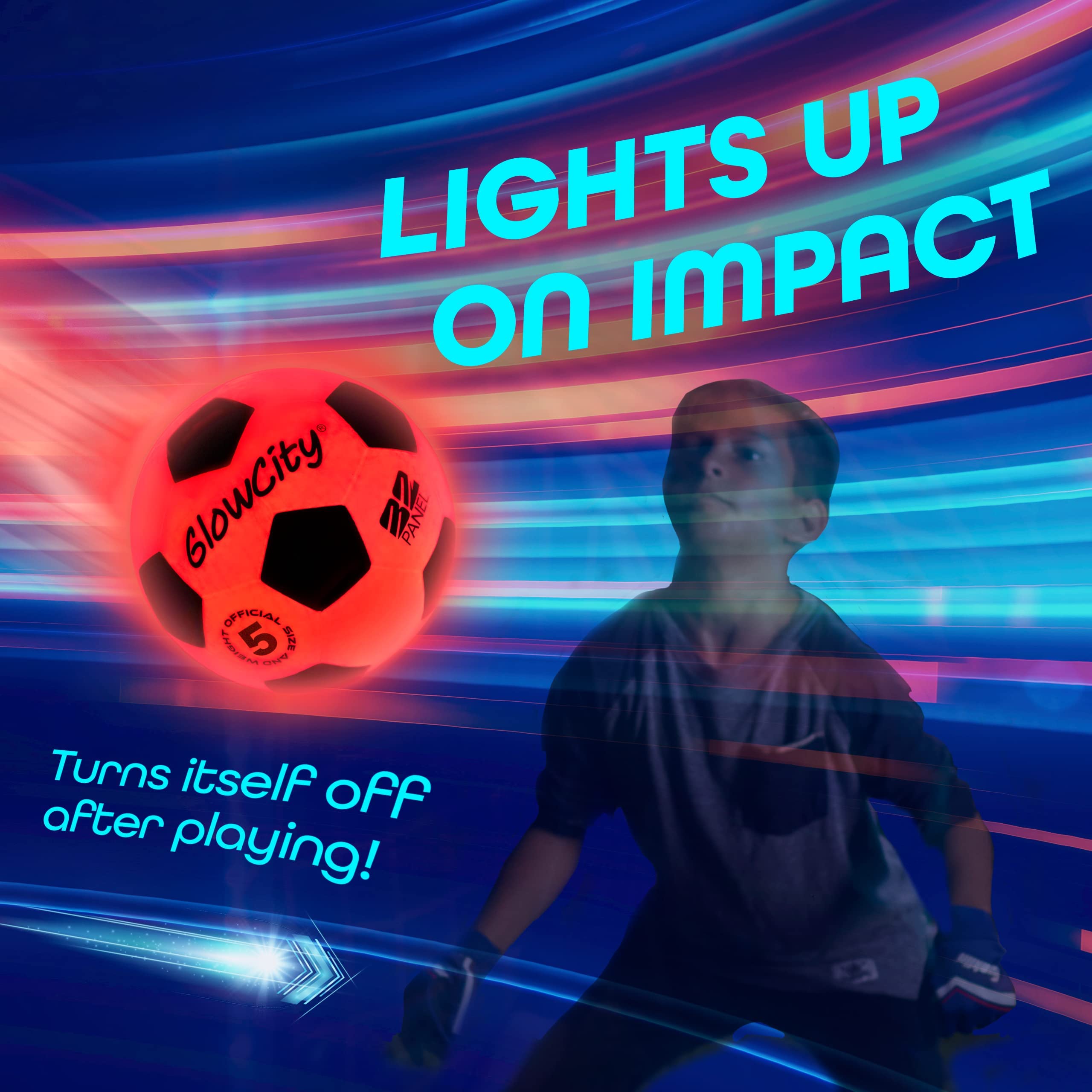 GlowCity Glow in The Dark Soccer Ball | Light Up Indoor/Outdoor Soccer Ball with 2 LED Lights | Pre-Installed Batteries | Fun Gift for Teens