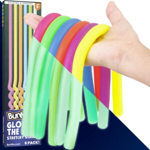 bunmo glow in the dark stretchy strings 6pk | calming sensory toy | perfect fidget toy for anxiety & stress | addictive & fun | party favors for kids | stimulating & soothing fidget toy